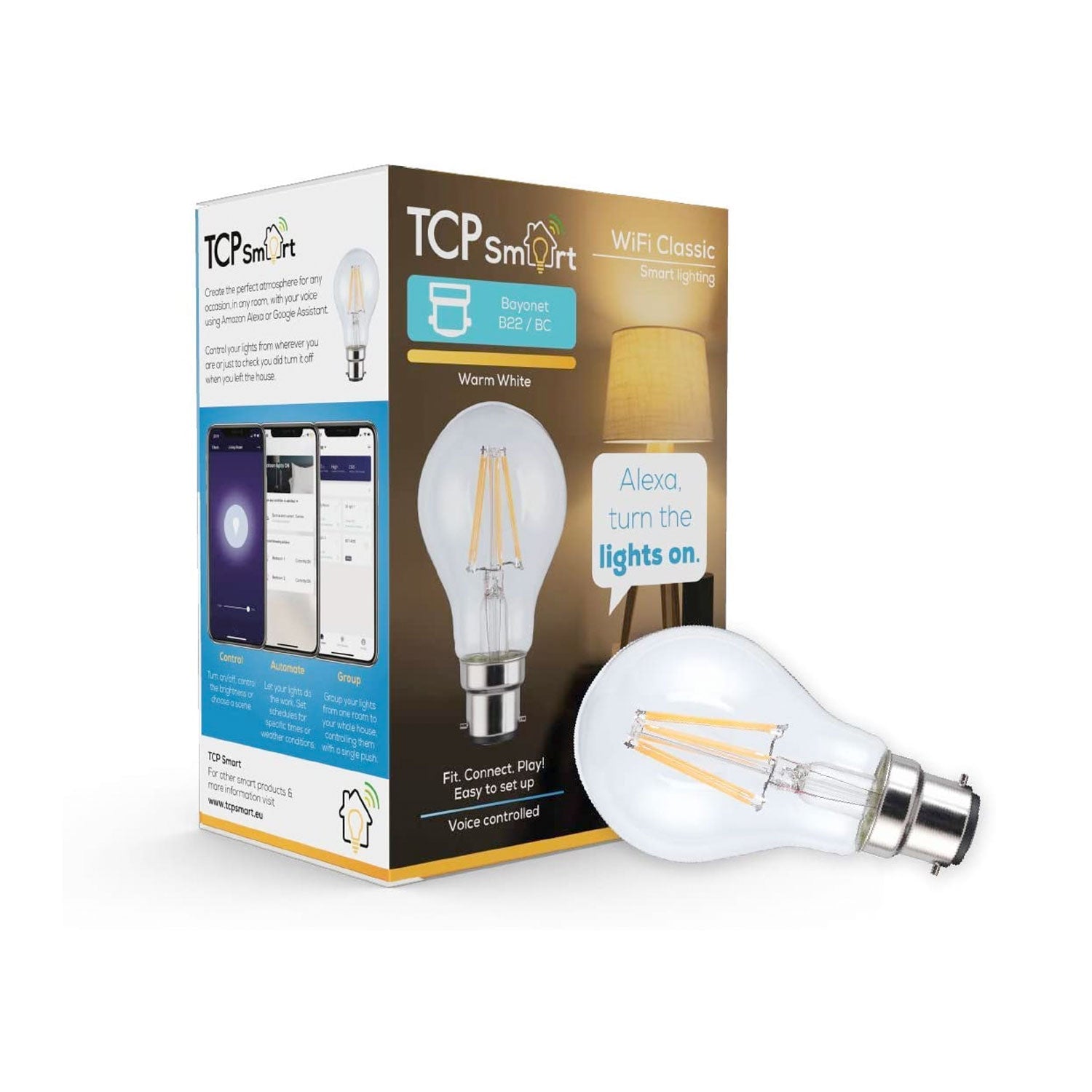 TCP Smart Wifi Warm White Filament Bulb B22 Fitting iO WE